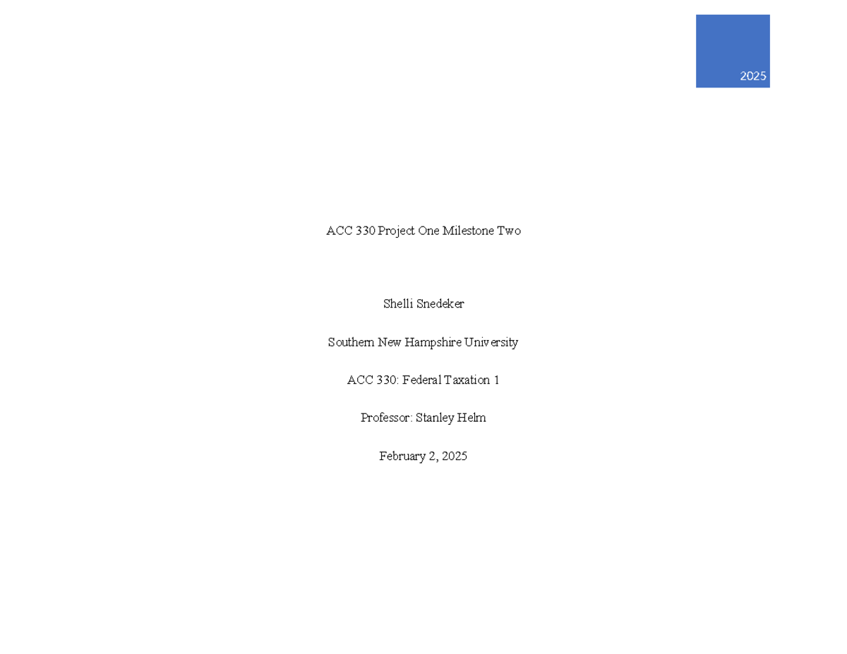 ACC 330 Project One Milestone Two Template - ACC 330 Project One ...