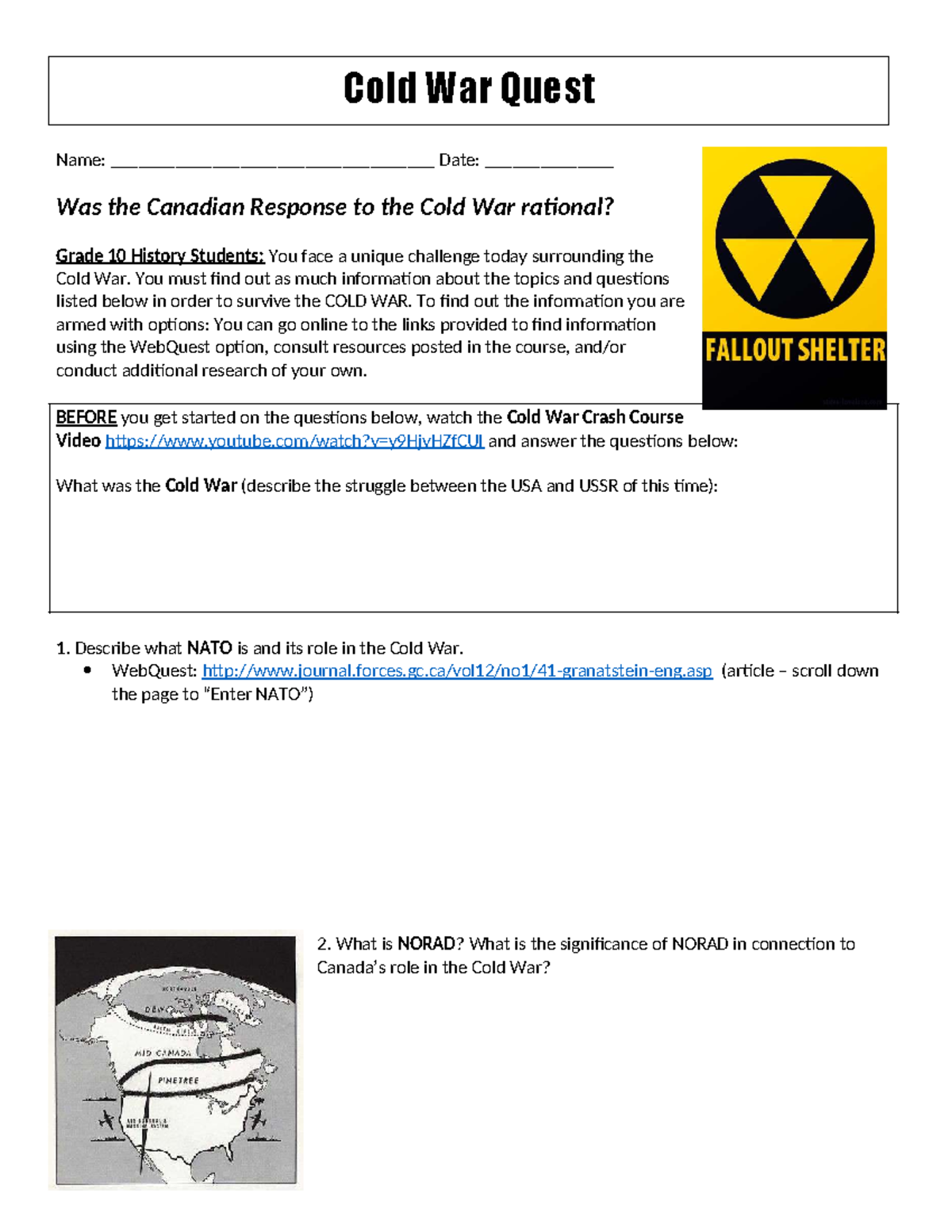 Grade 10 History: Cold War Quest Assignment Overview - Studocu
