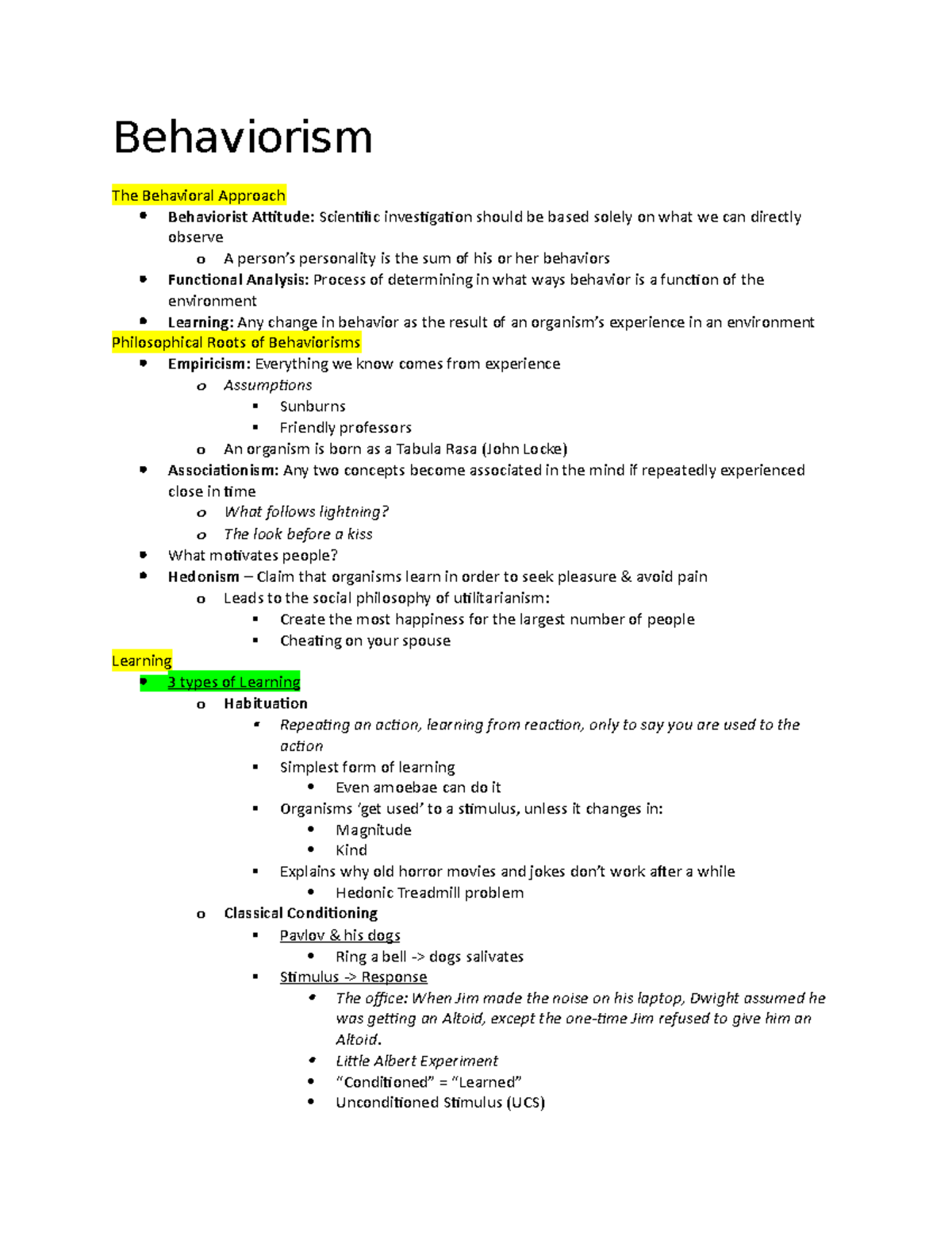 Behaviorism - Lecture Notes 4: Key Concepts and Processes - Studocu