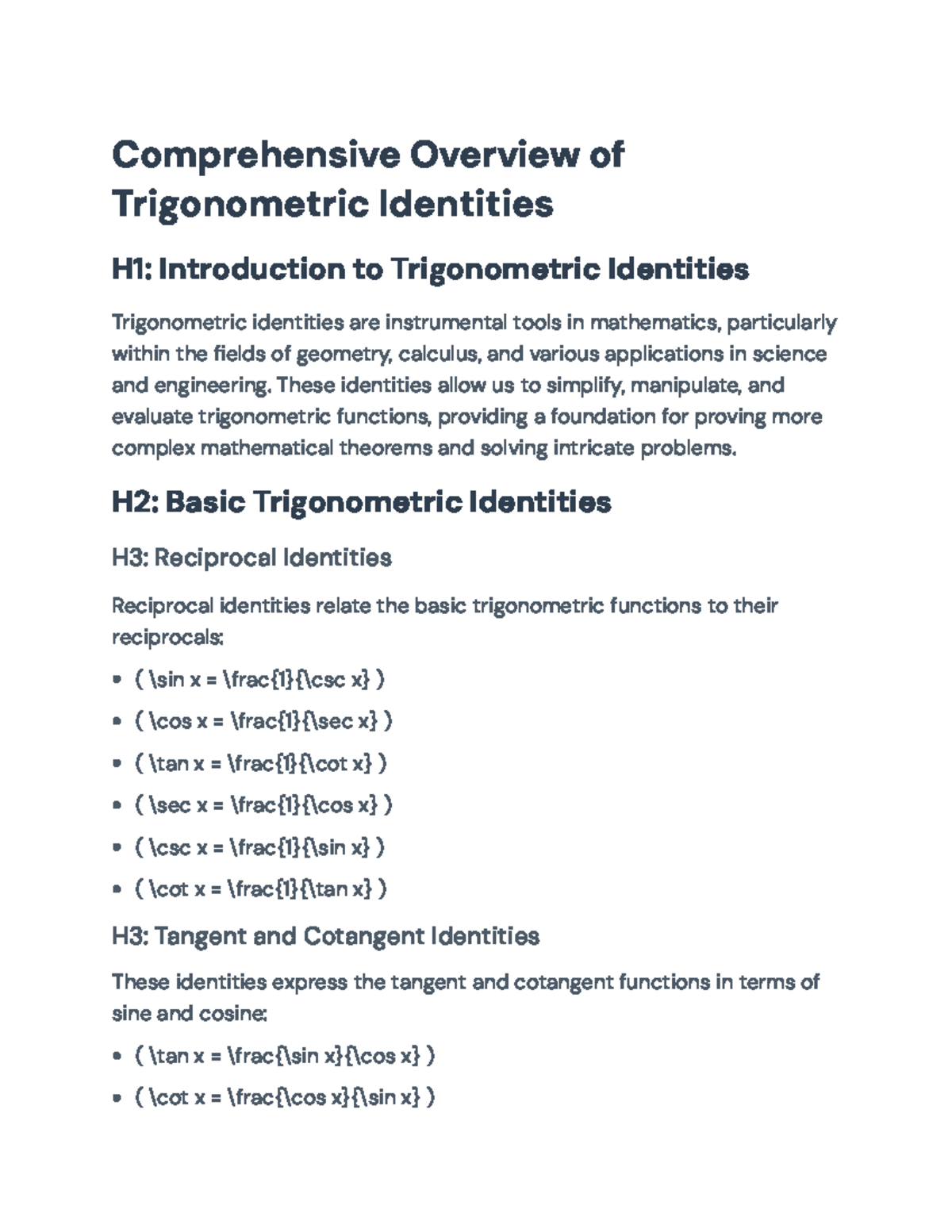 Trigonometric Identities Guide: Comprehensive Overview and Applications ...