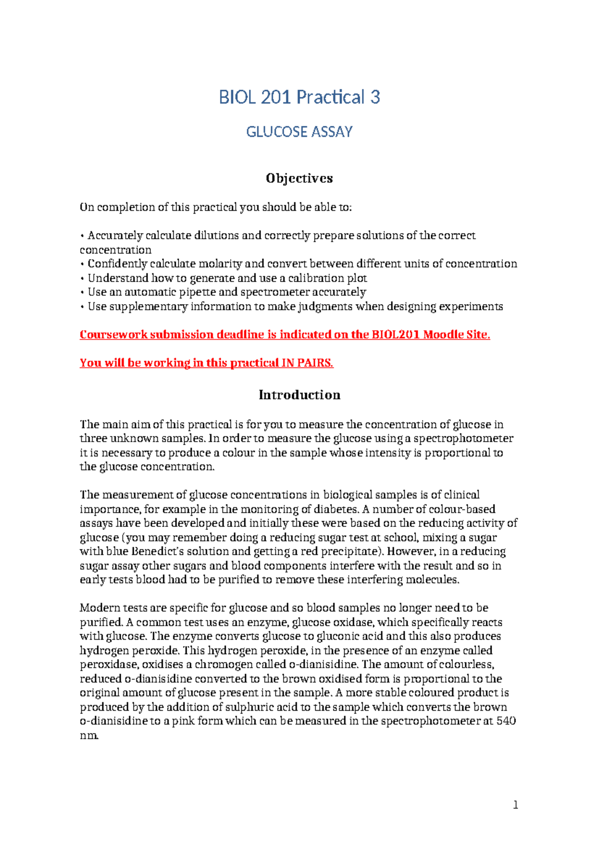 Final 2023 Nprbiol 201 glucose practical - BIOL 201 Practical 3 GLUCOSE ...