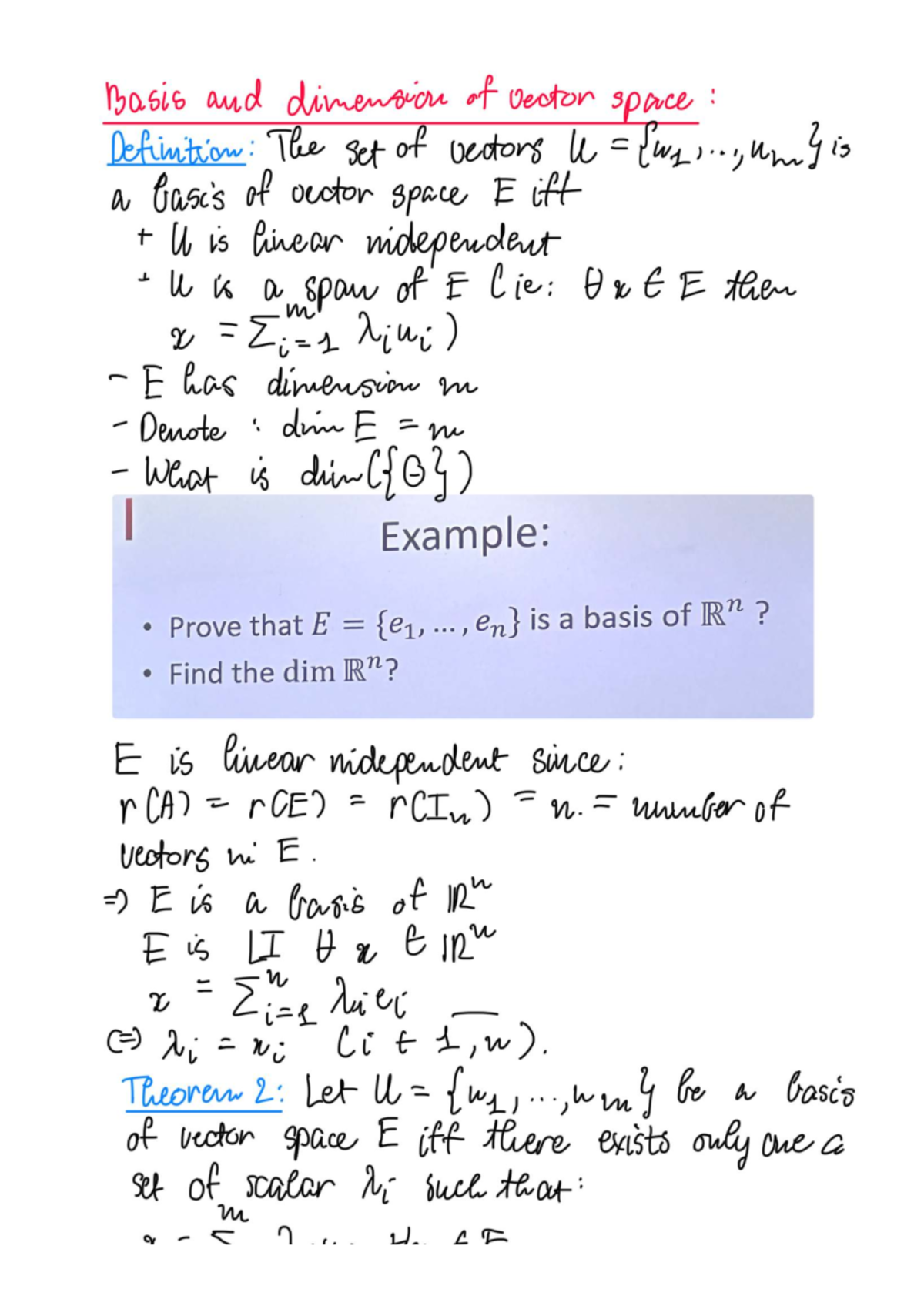 Basis and Dimension of Vector Space: Definitions and Examples - Studocu