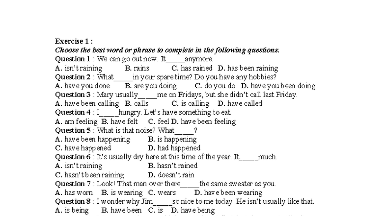 Exercise 1: Complete the Sentences with the Best Option - Studocu