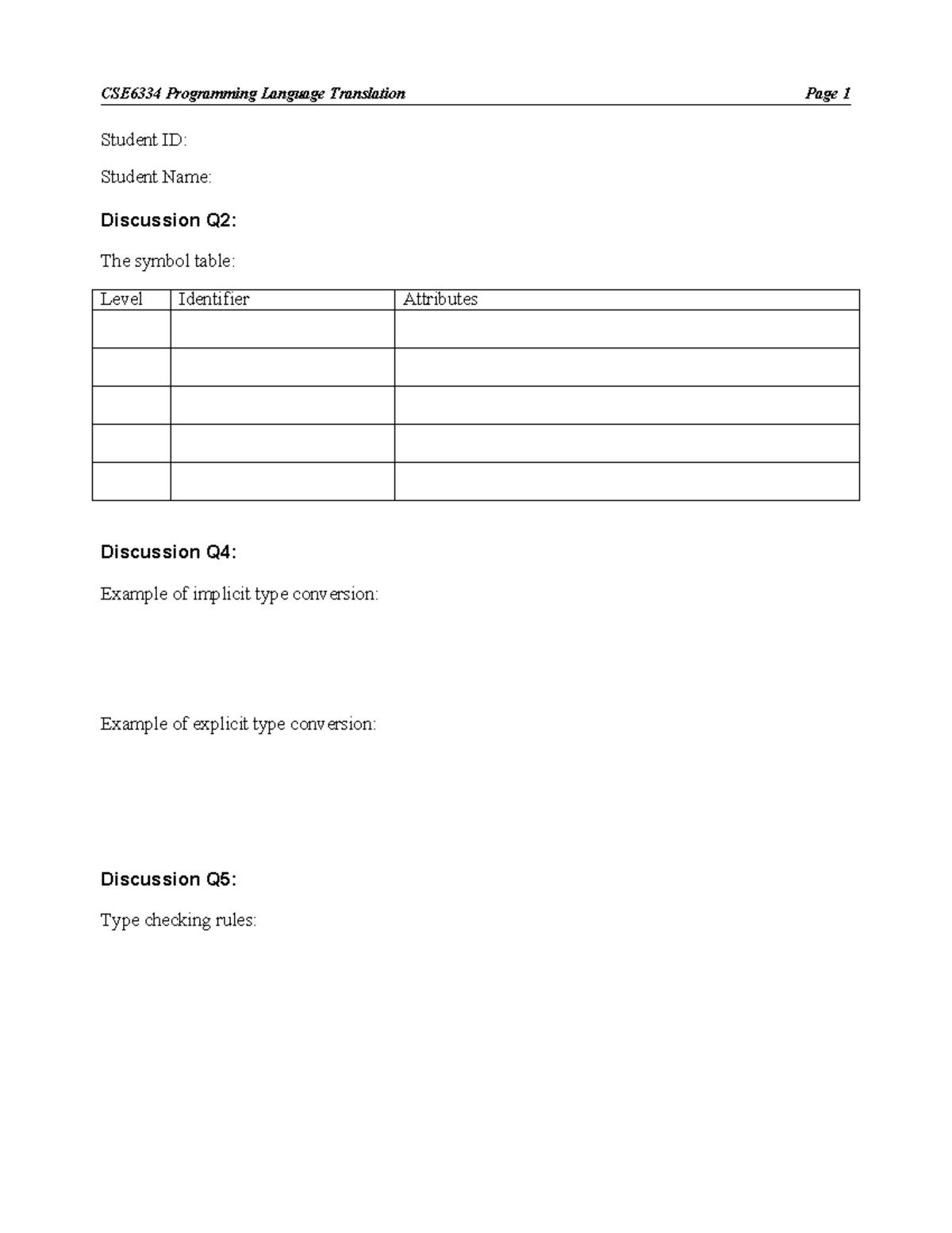 CSE6334 Tutorial 10 Exercises: Symbol Tables & Type Checking - Studocu