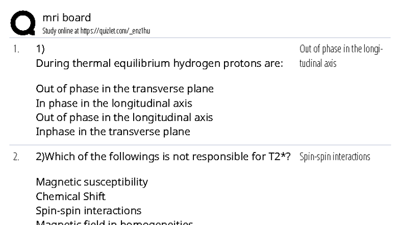 MRI Registry Prep Study Guide: Key Concepts and Questions - Studocu