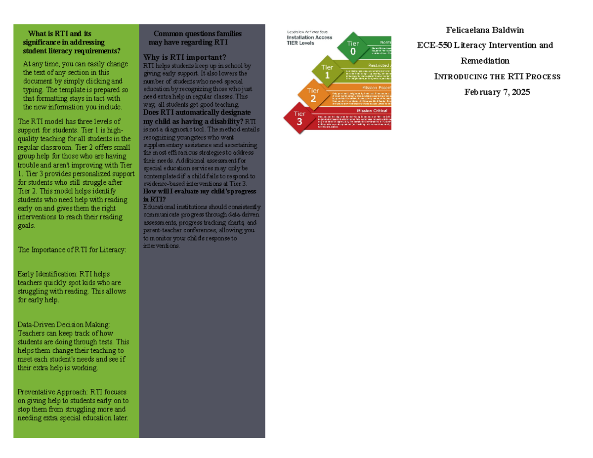 ECE-550 Final Exam: Understanding the RTI Process and Literacy Support ...