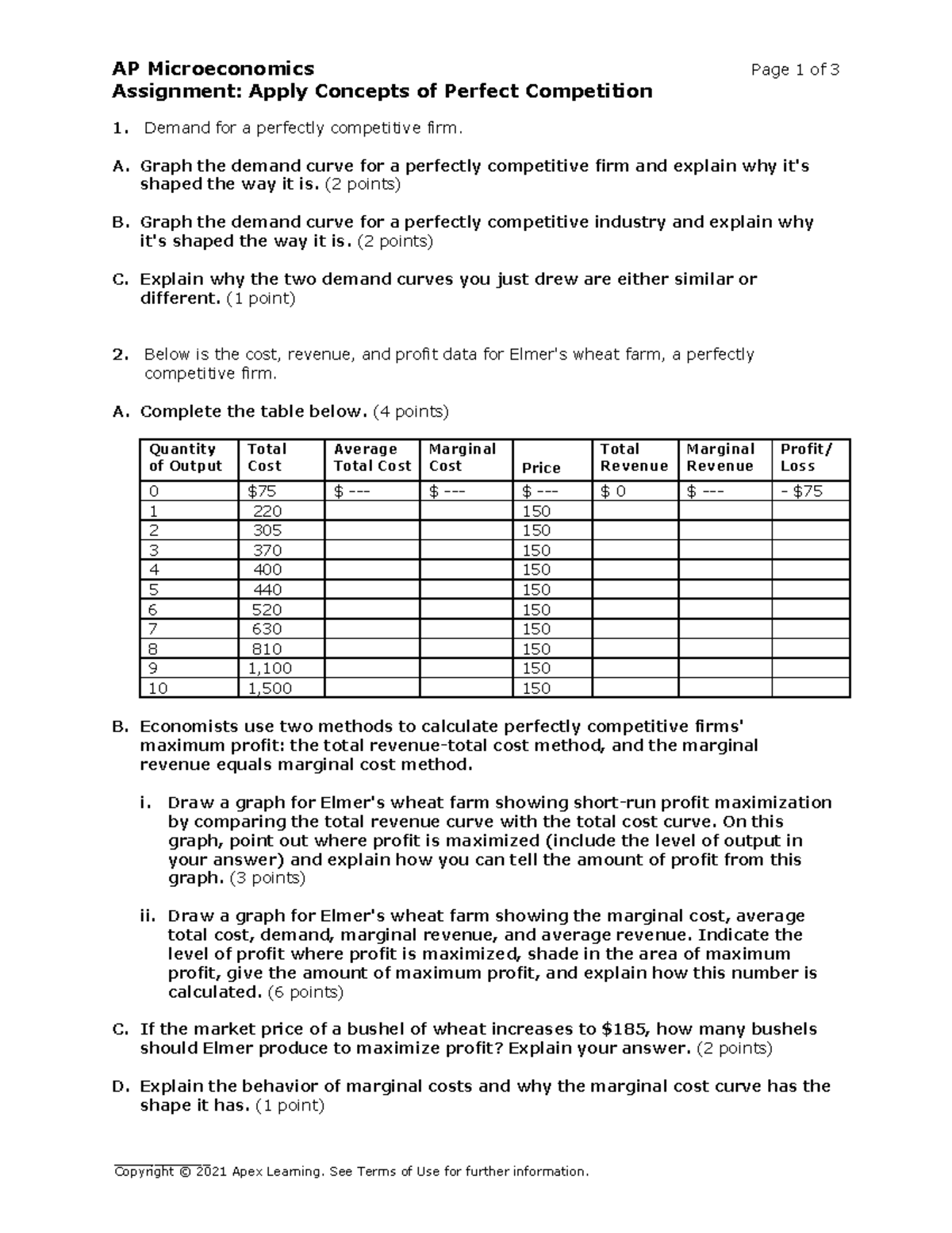 AP Microeconomics - Assignment on Perfect Competition Concepts - Studocu