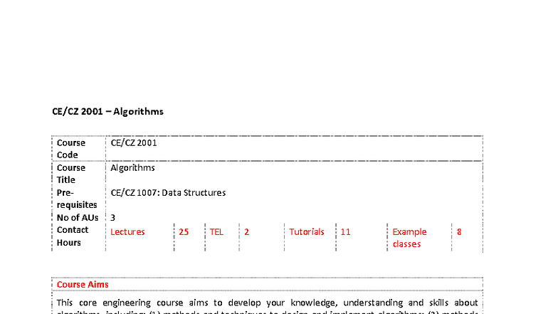 SC2001 Algorithms Course Overview and Learning Outcomes - Studocu