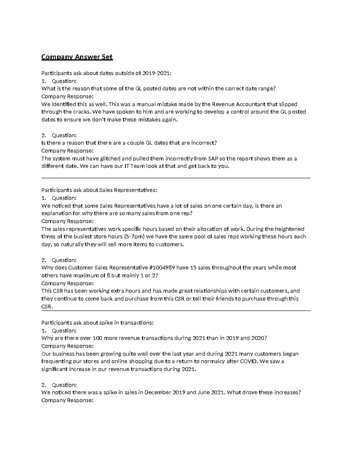 S Case Document Responses: GL Dates, Sales Reps, and Transaction Spikes ...