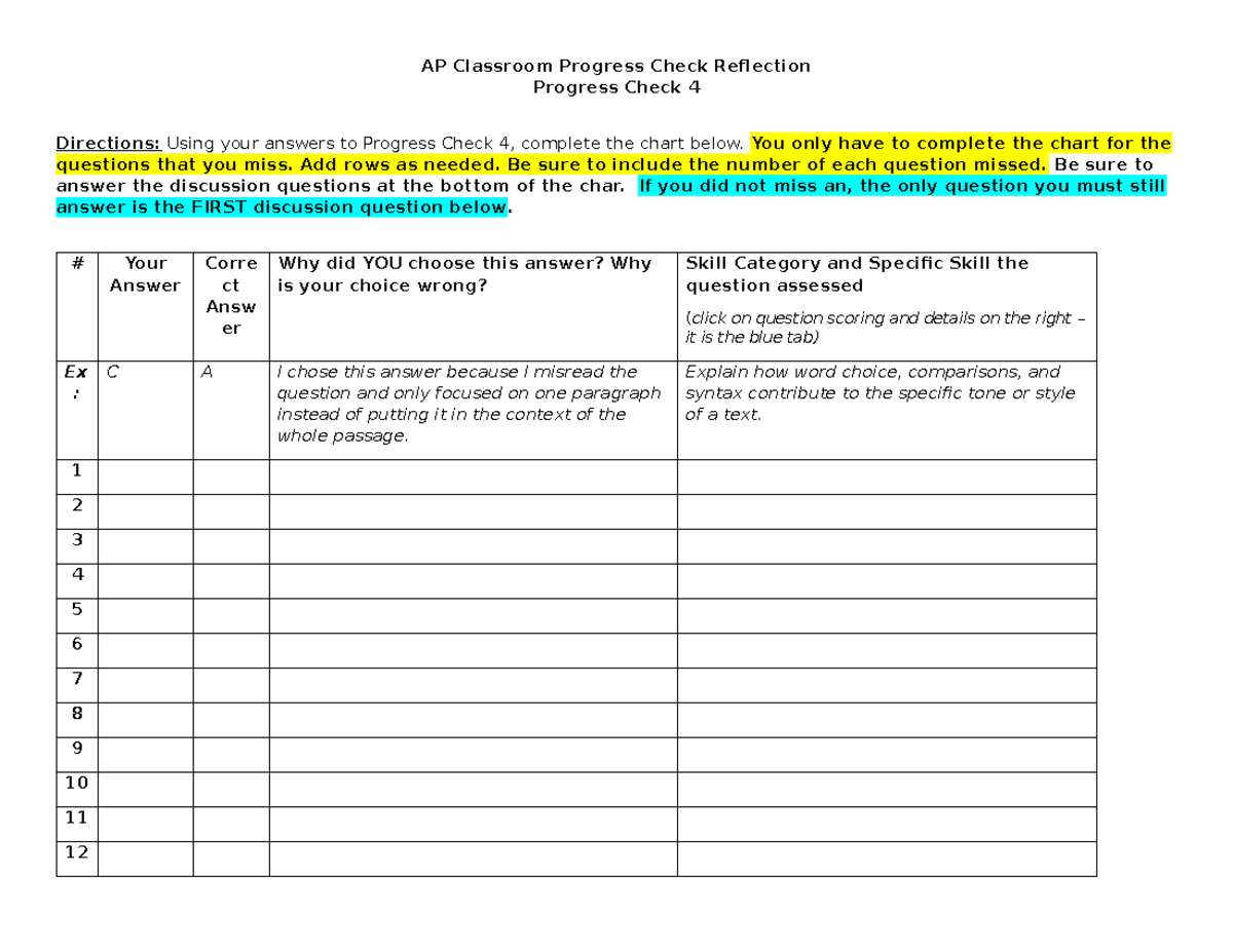 AP Classroom Progress Check 4 Reflection Guide - Studocu