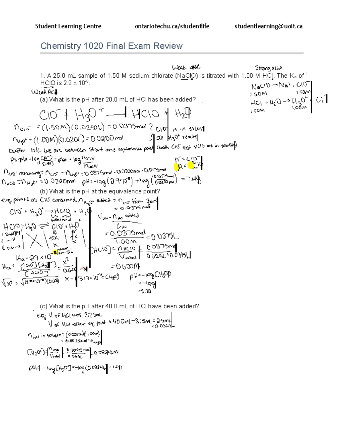 Chem 1020 Final Exam Comprehensive Review Guide - Studocu