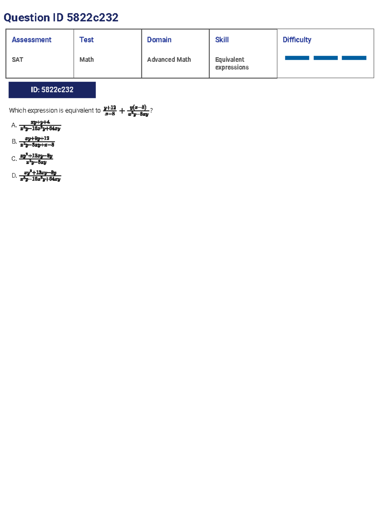 SAT Math Advanced: Equivalent Expressions Assessment Test - Studocu