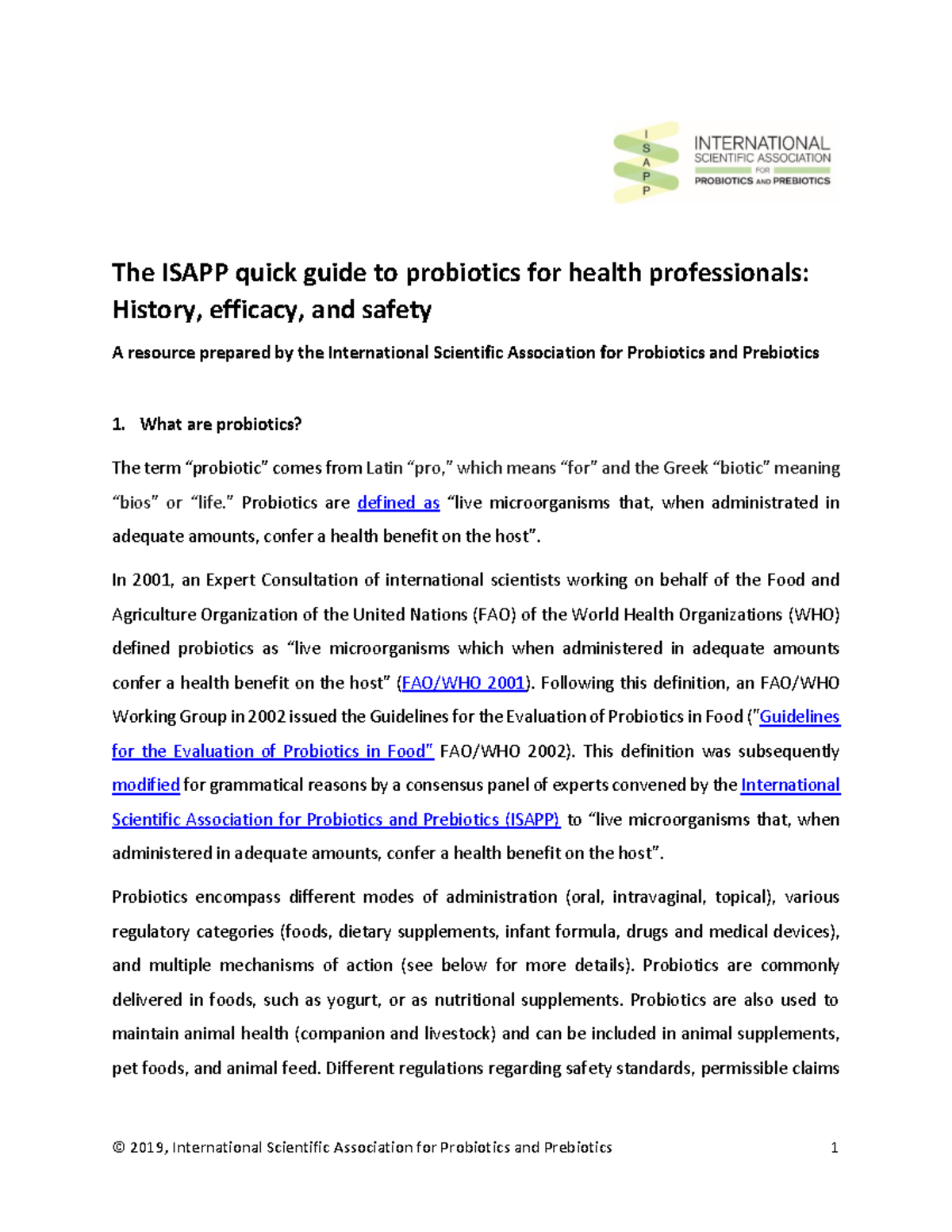 ISAPP 2020 White Paper: Probiotics for Health Professionals - Studocu