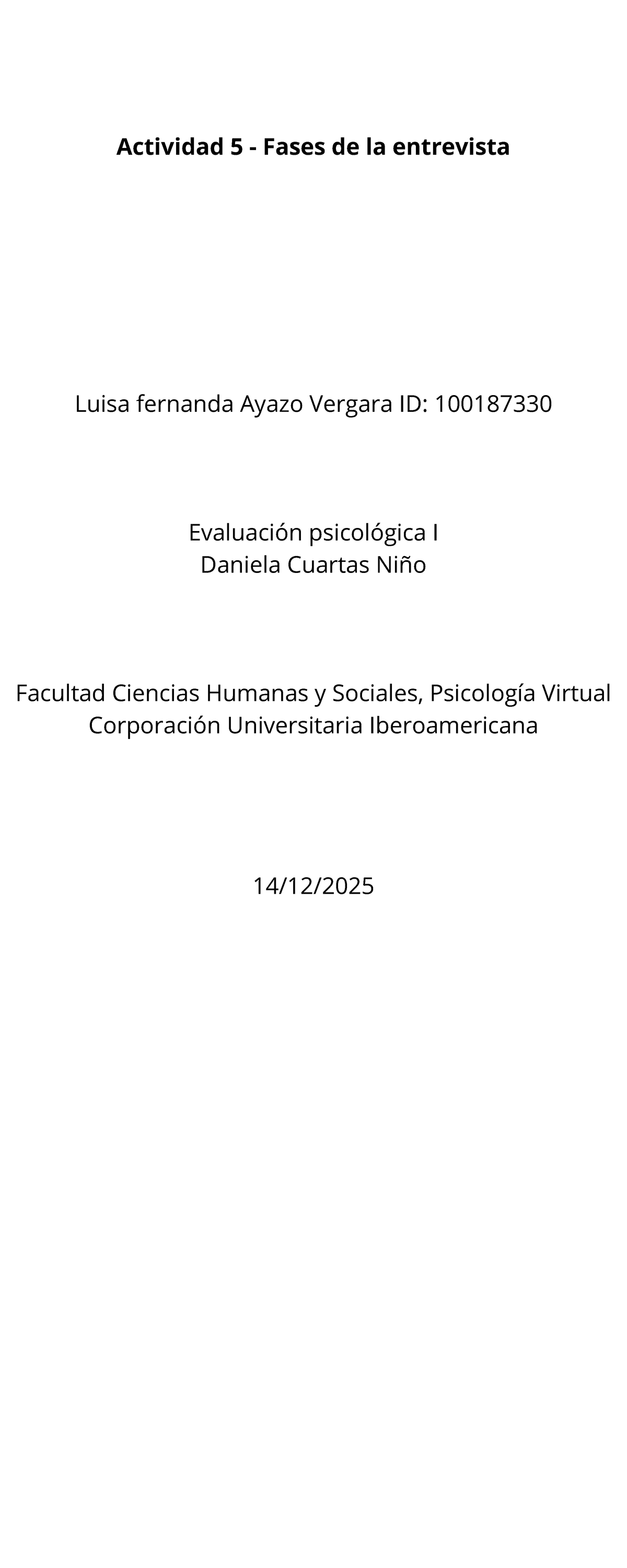 Actividad 5: Fases de la Entrevista - Evaluación Psicológica I - Studocu