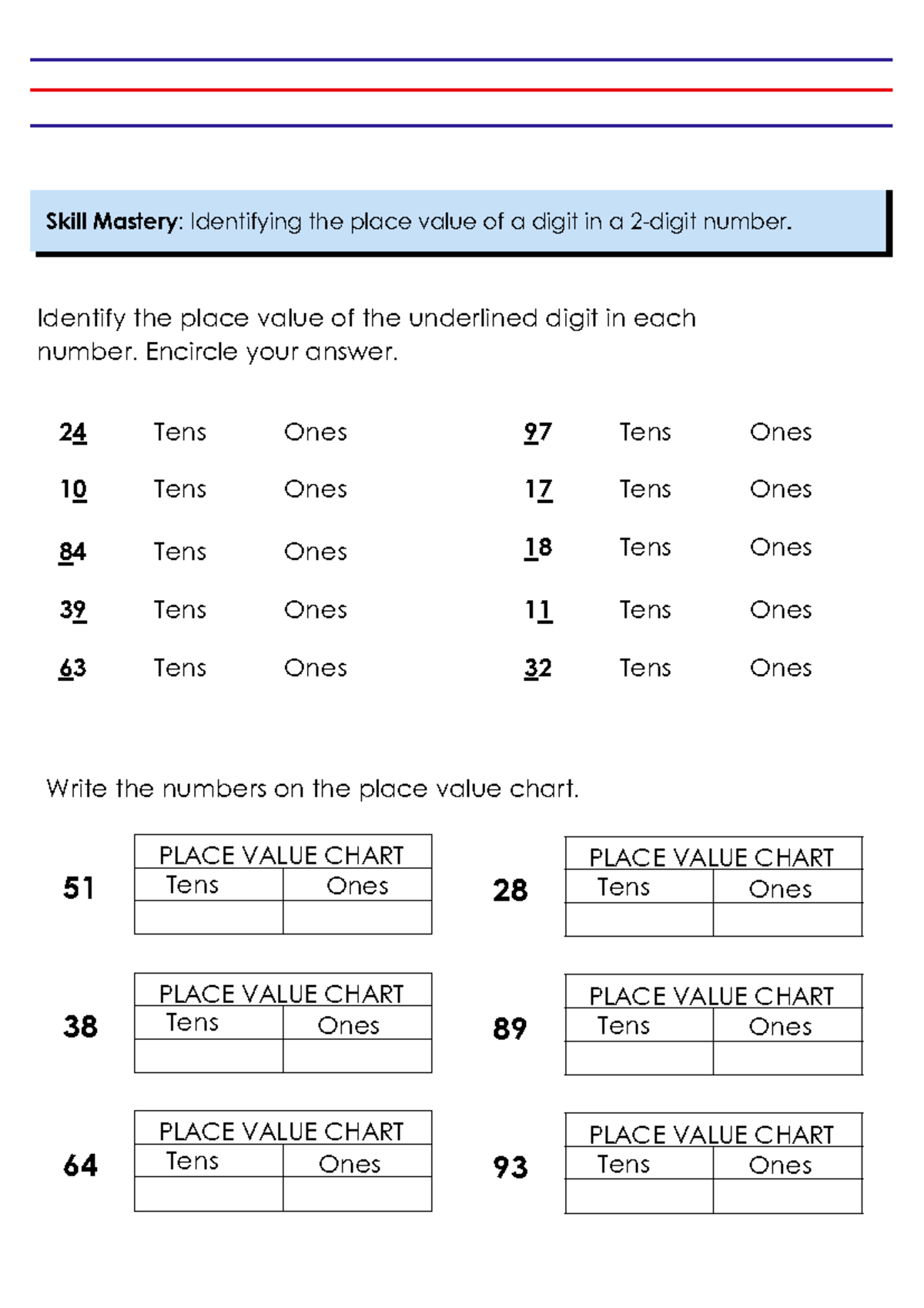MATH 101: Day 1 Skill Mastery Worksheet on Place Value - Studocu