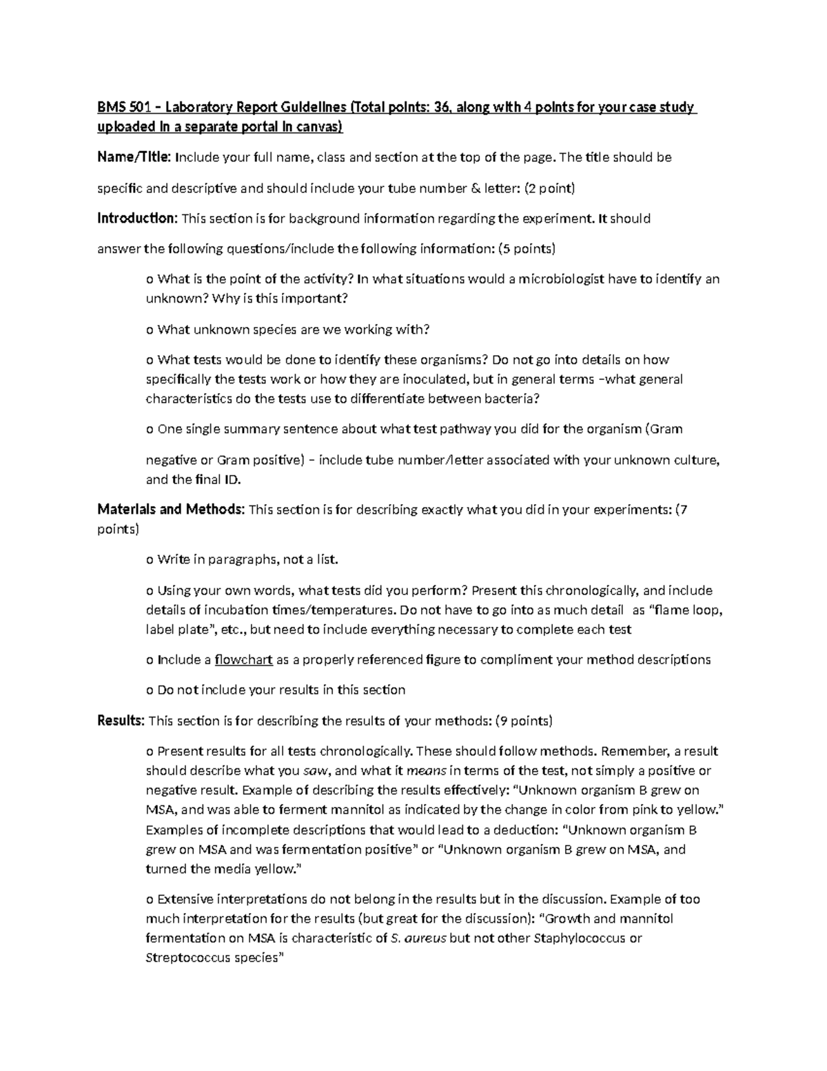 BMS 501 - Laboratory Report Rubric & Guidelines (Total Points: 36 ...