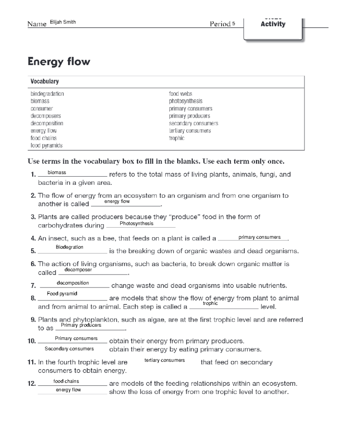 Energy Flow in Ecosystems: Reinforcement for 16 MHR - Studocu