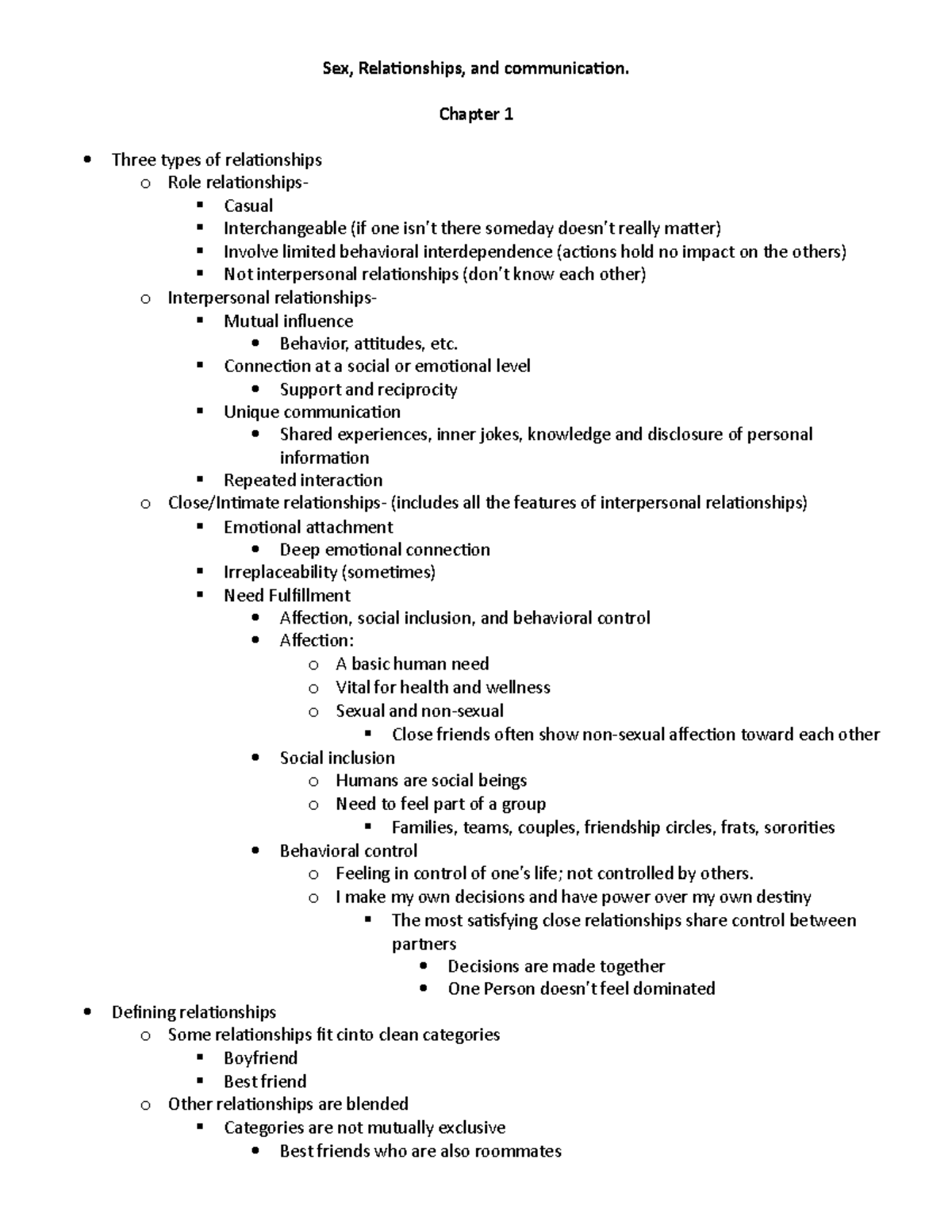 Comm 1131 - Lecture Notes on Relationships and Communication (Chapters ...