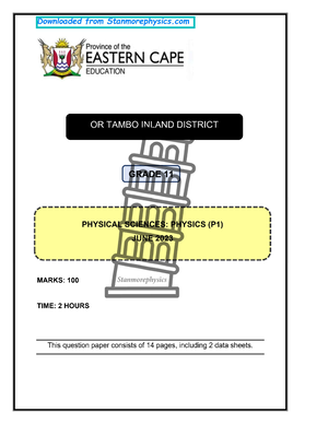 NW Physical Sciences Grade 12 SEP 2023 P1 and Memo - Studocu