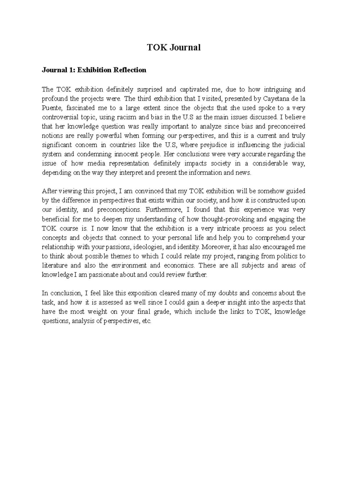 TOK Journal - TOK Journal Journal 1: Exhibition Reflection The TOK ...