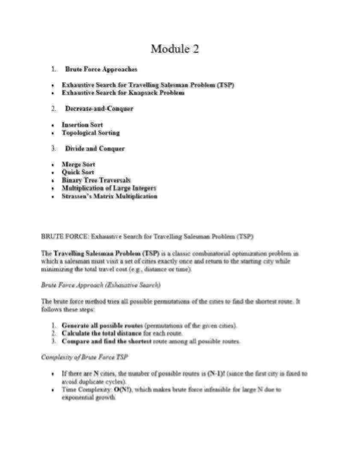 Module 2: Brute Force & Divide and Conquer Algorithms (CS101) - Studocu