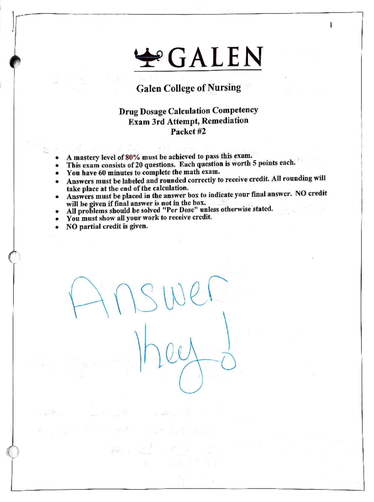 NU136L Drug Dosage Calculation Practice Test #3 Answer Key - Studocu