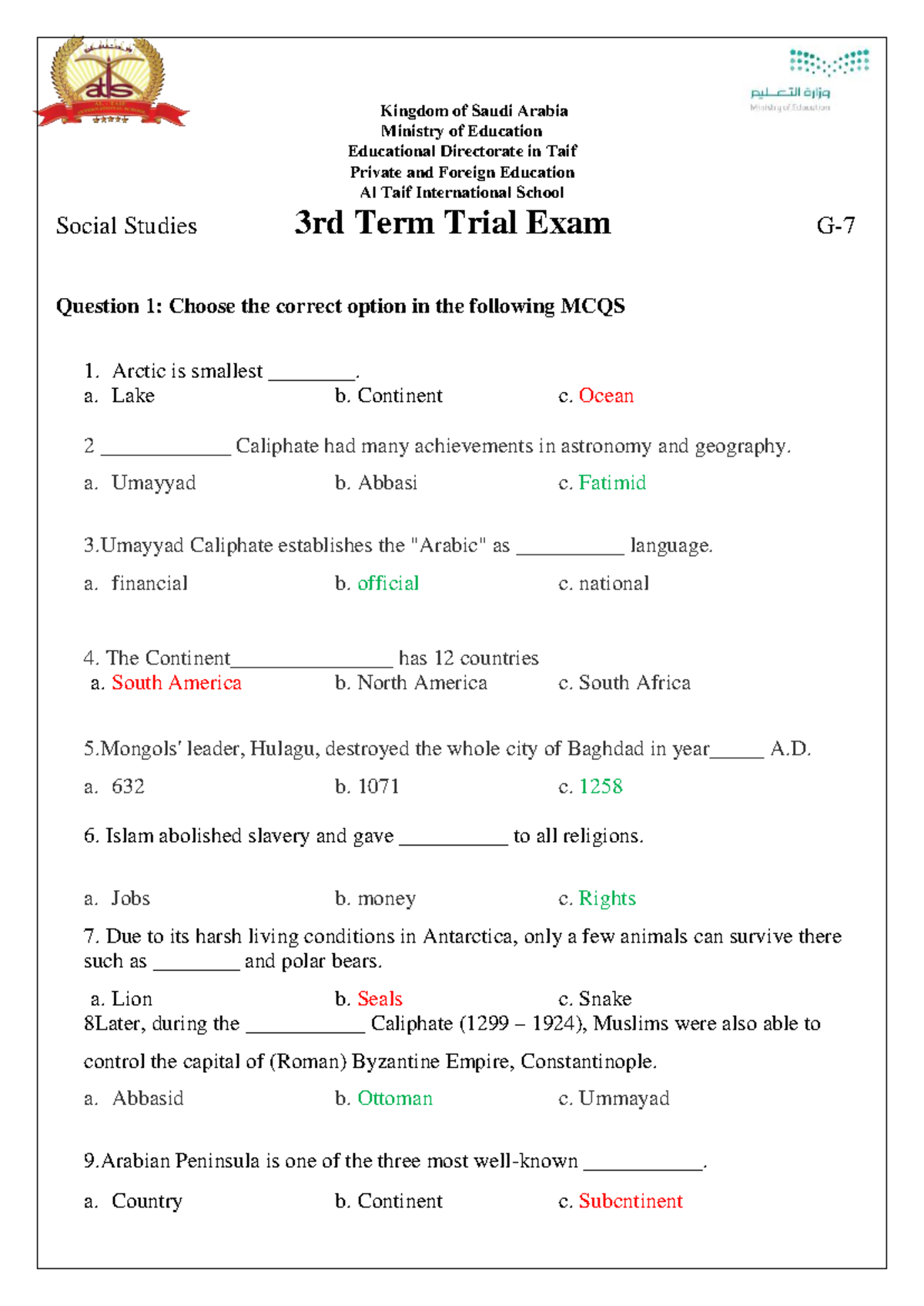 G7 - Social Studies 3rd Term Trial Exam Questions and Answers - Studocu