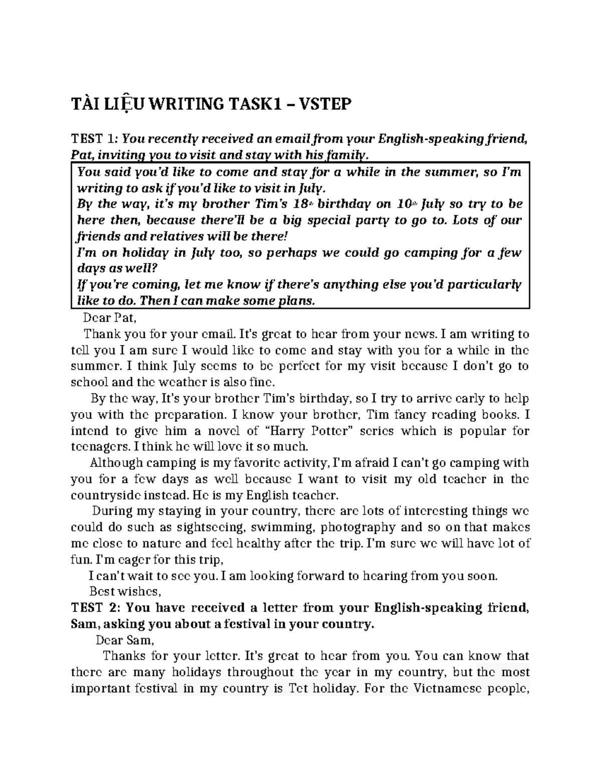 TÀI LIỆU WRITING TASK 1 VSTEP (MS TUỆ) - Email Responses - Studocu