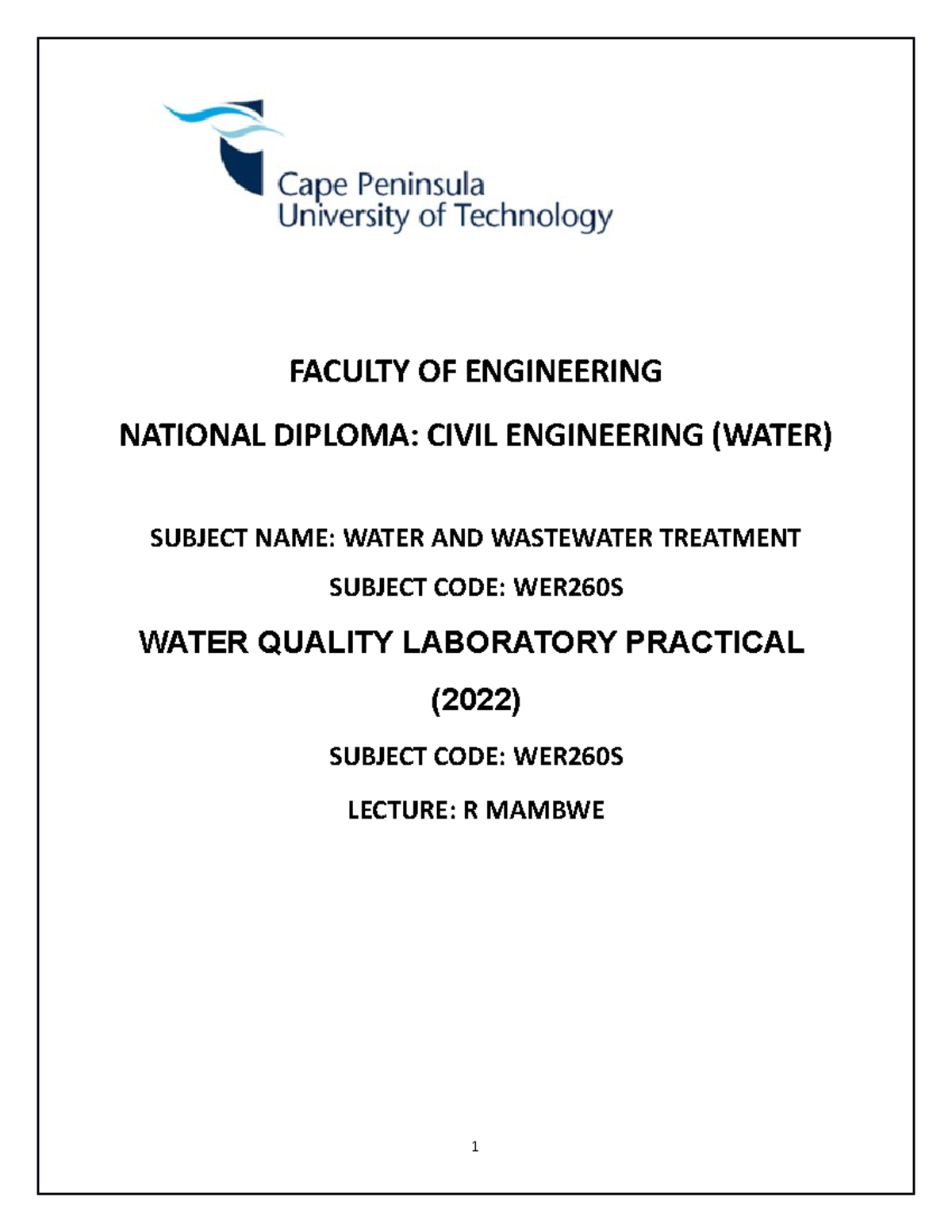 WER260S Jar Test Practical Guide for Water Quality Analysis - Studocu