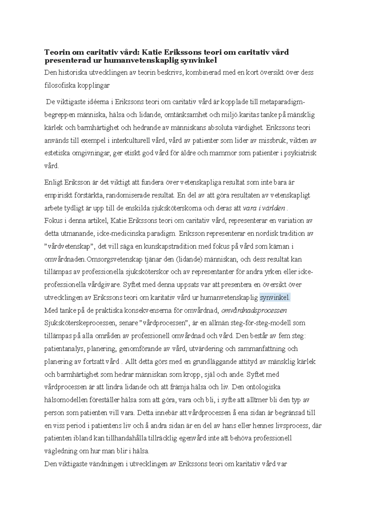 Hälsa och lidande, Katie Erikson - 17/5/ Hälsa och lidande: Katie ...