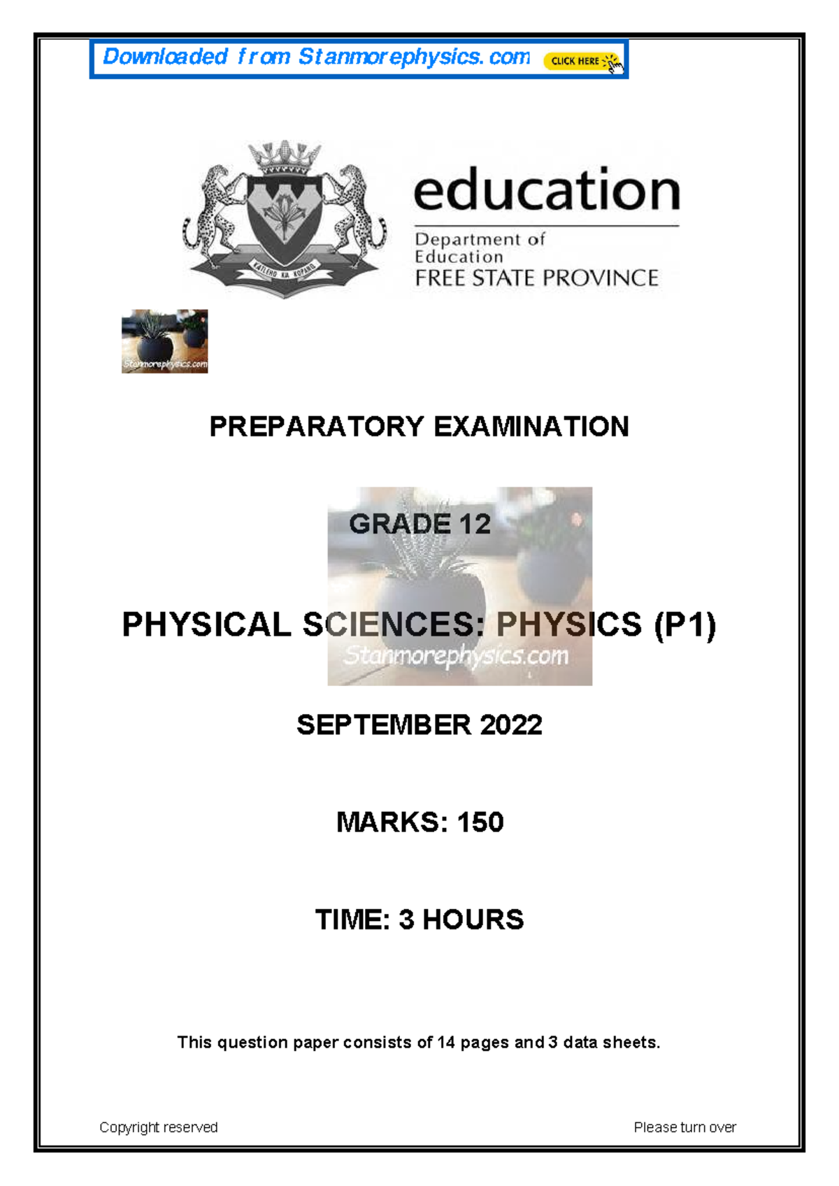 Grade 12 FS Physical Sciences Prep Exam P1 & Memo - Sept 2022 - Studocu