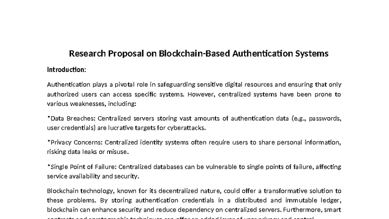 Research Proposal on Blockchain-Based Authentication Systems - Studocu