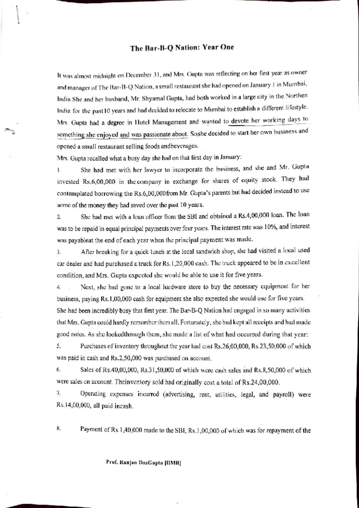 BBQ Nation Case Study: Year One Financial Analysis (Course Code: 1IMRÊ ...