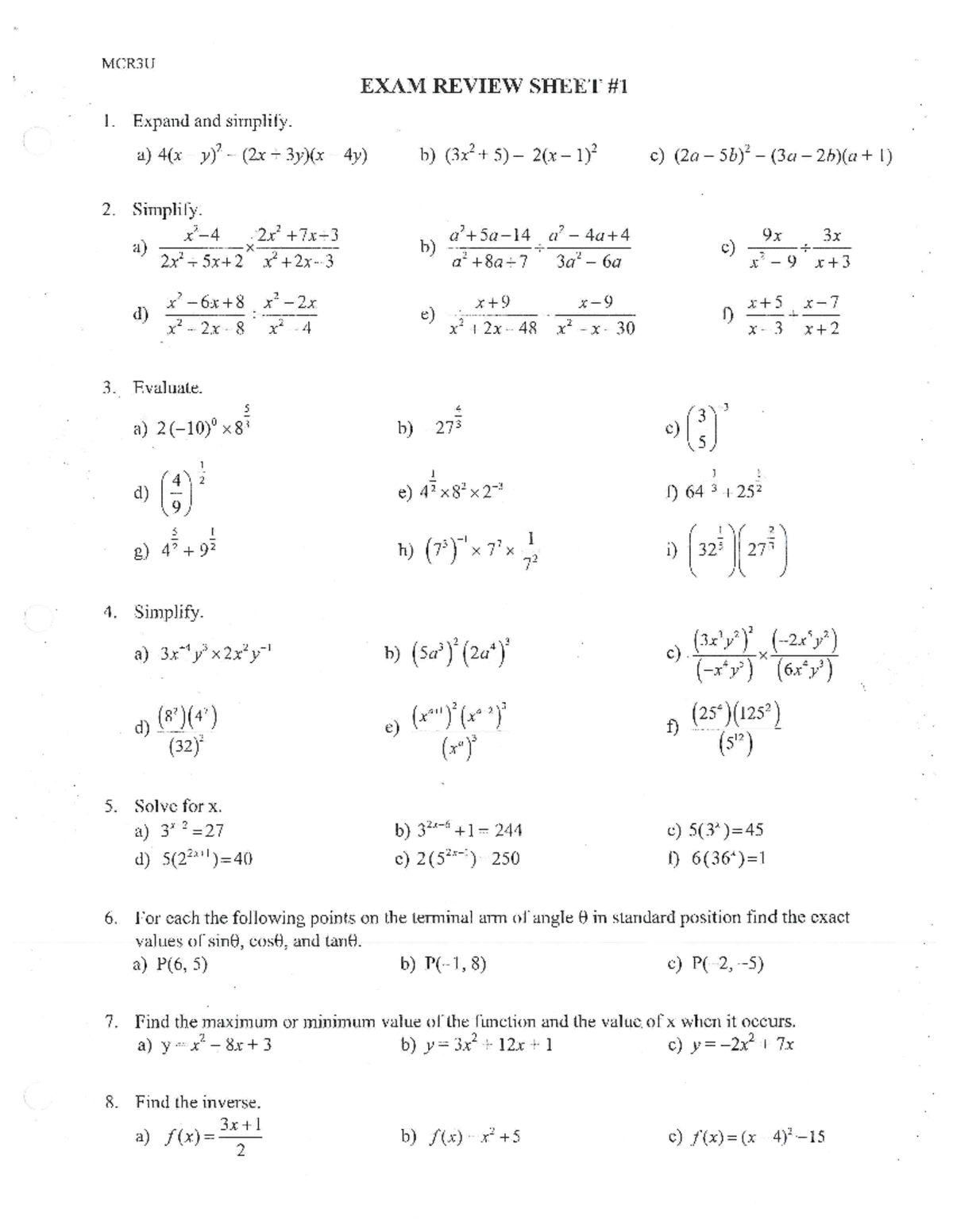 Review-sheets - Grade 11 Functions - Studocu