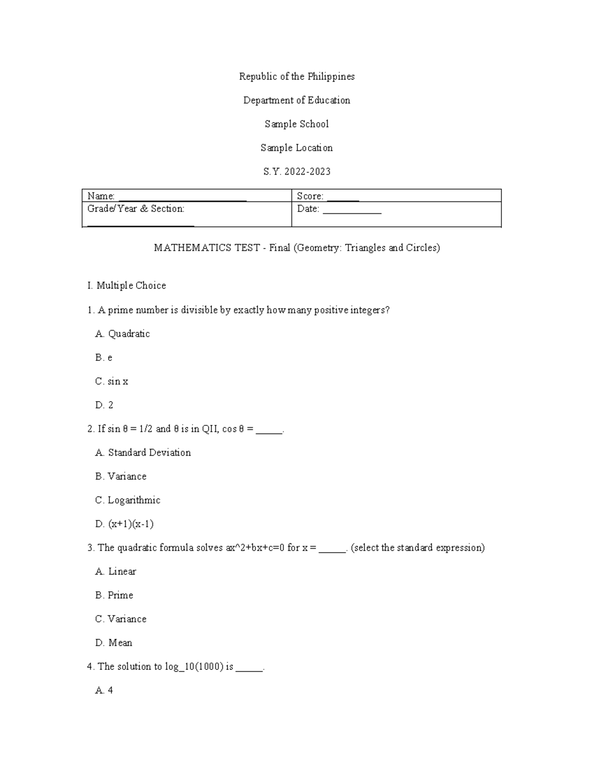 MATH 153 Final Exam: Geometry of Triangles and Circles Fall 2022 - Studocu