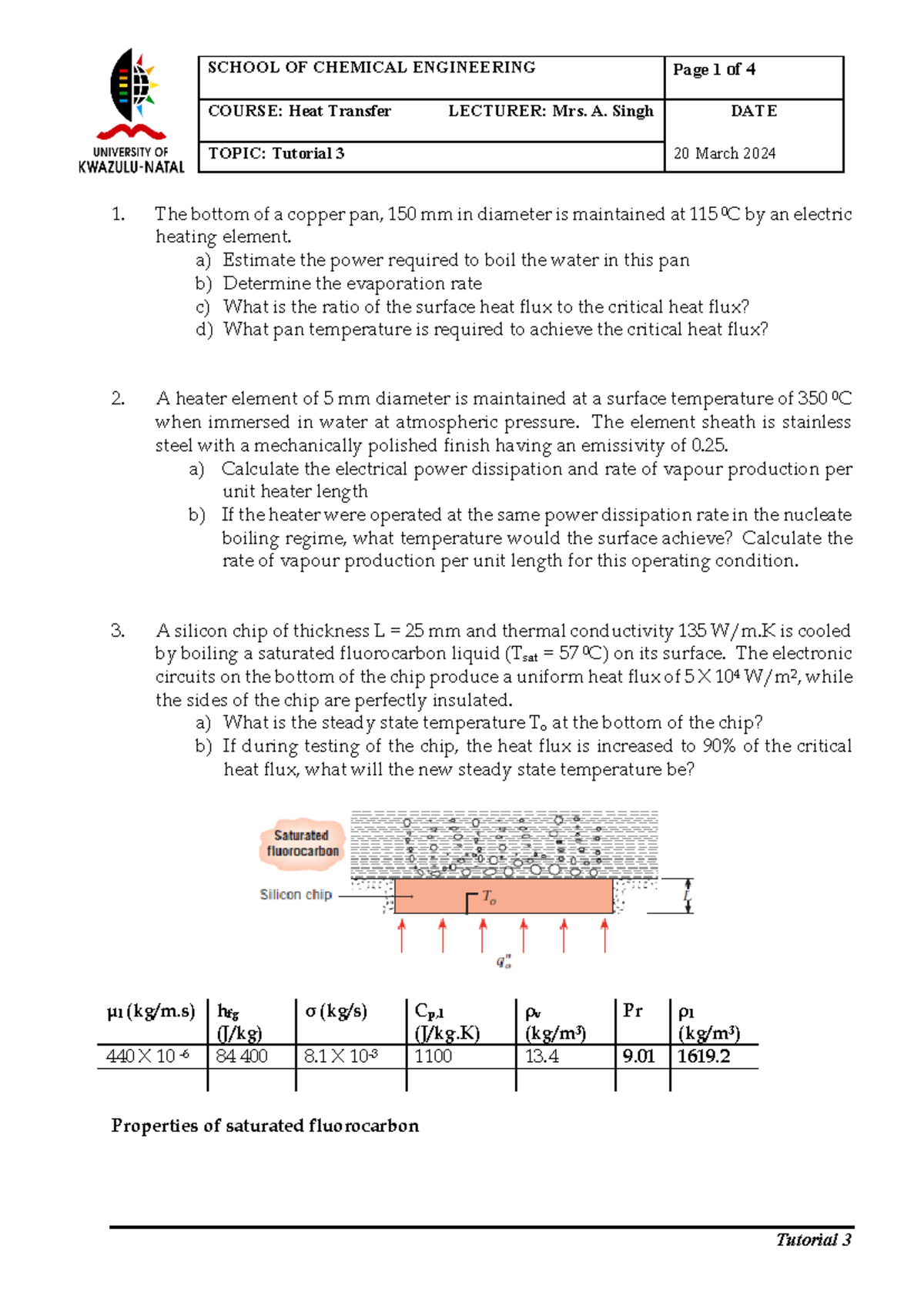 Heat Transfer Tutorial 3: Boiling and Condensing Calculations - Studocu