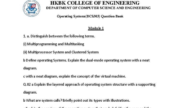 OS Question Bank (BCS303) - Modules 1 to 3 - Studocu