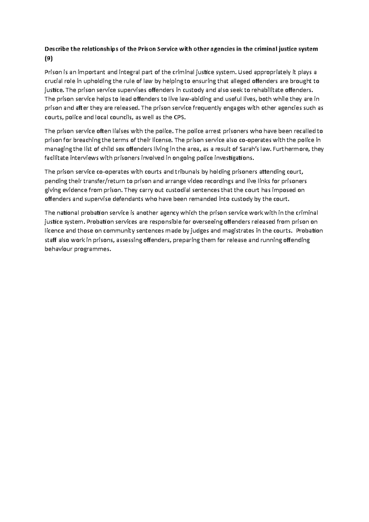 Prison Service Relations with Justice Agencies: Key Interactions and ...