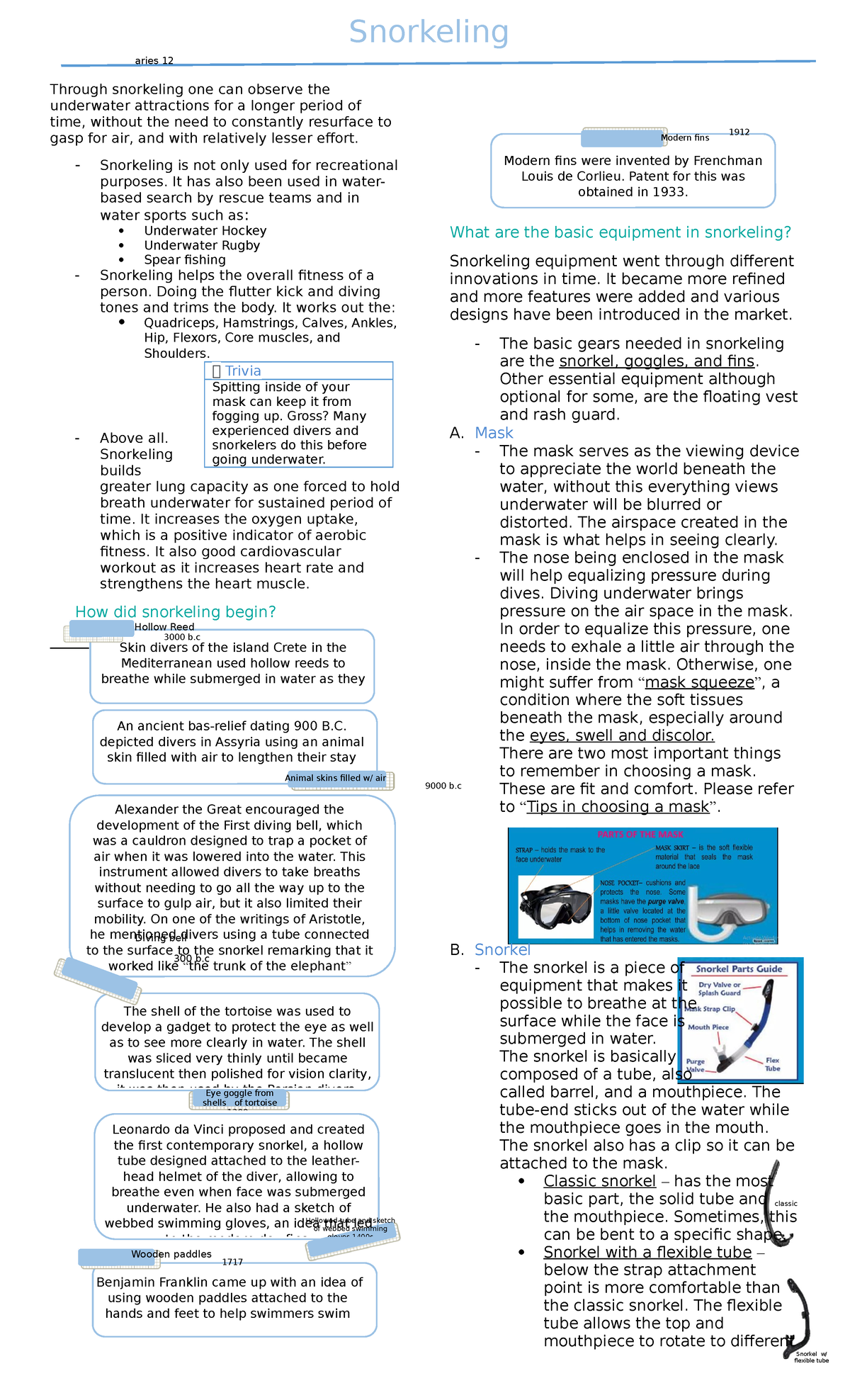 Physical Education (PE) Lesson: Exploring Snorkeling Fundamentals - Studocu
