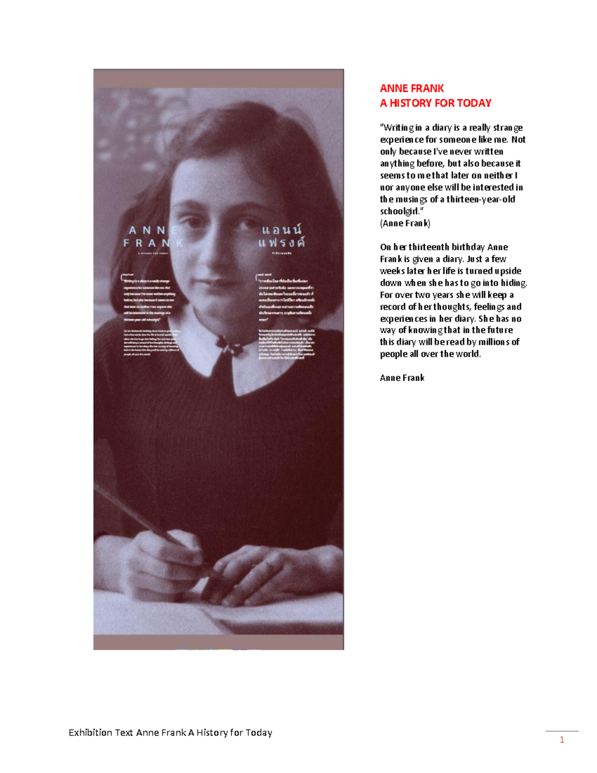 Anne frank a history for today text - Exhibition Text Anne Frank A ...