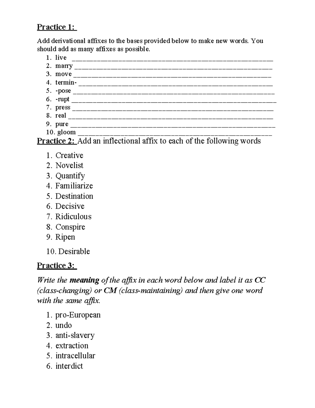 Assignment 1: Morphology Practice on Affixes and Meanings - Studocu