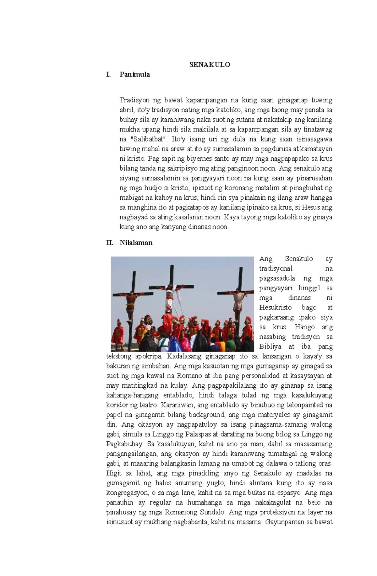 Pagsusuri at Kahulugan ng Senakulo sa Kwaresma - BCRIM 2B - Studocu