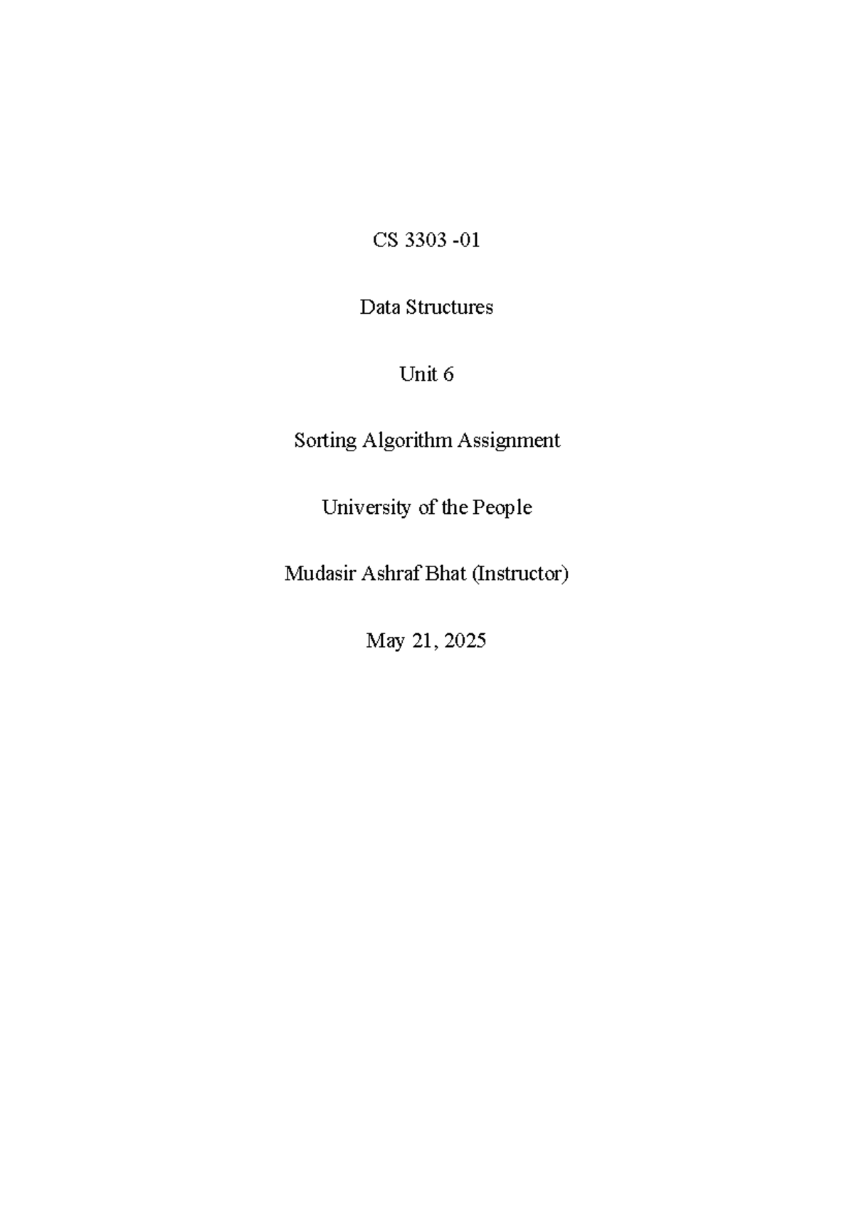 CS 3303 Data Structures U6 Quicksort Algorithm Implementation - Studocu
