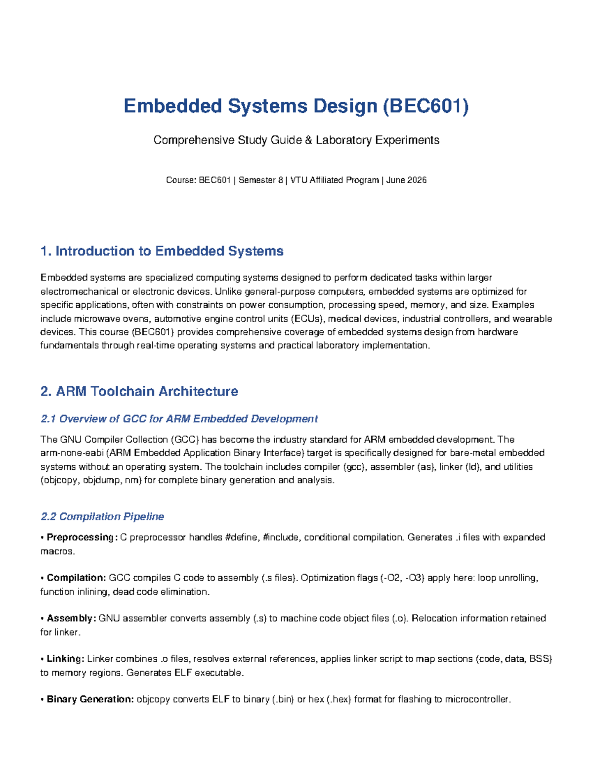 Embedded Systems Design (BEC601) Comprehensive Study Guide - Studocu