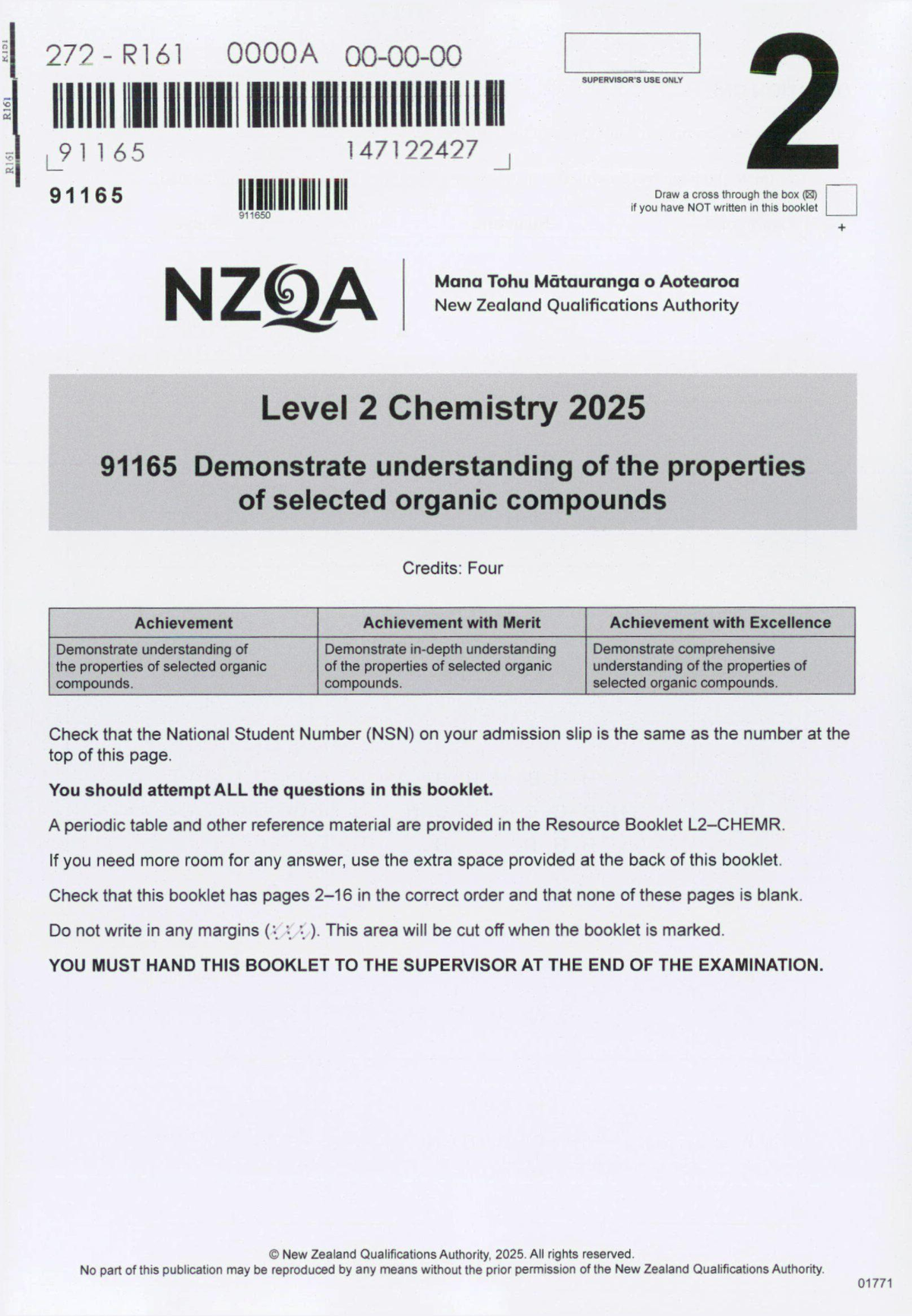 Chemistry 91165 Level 2 Exam: Understanding Organic Compounds 2025 ...
