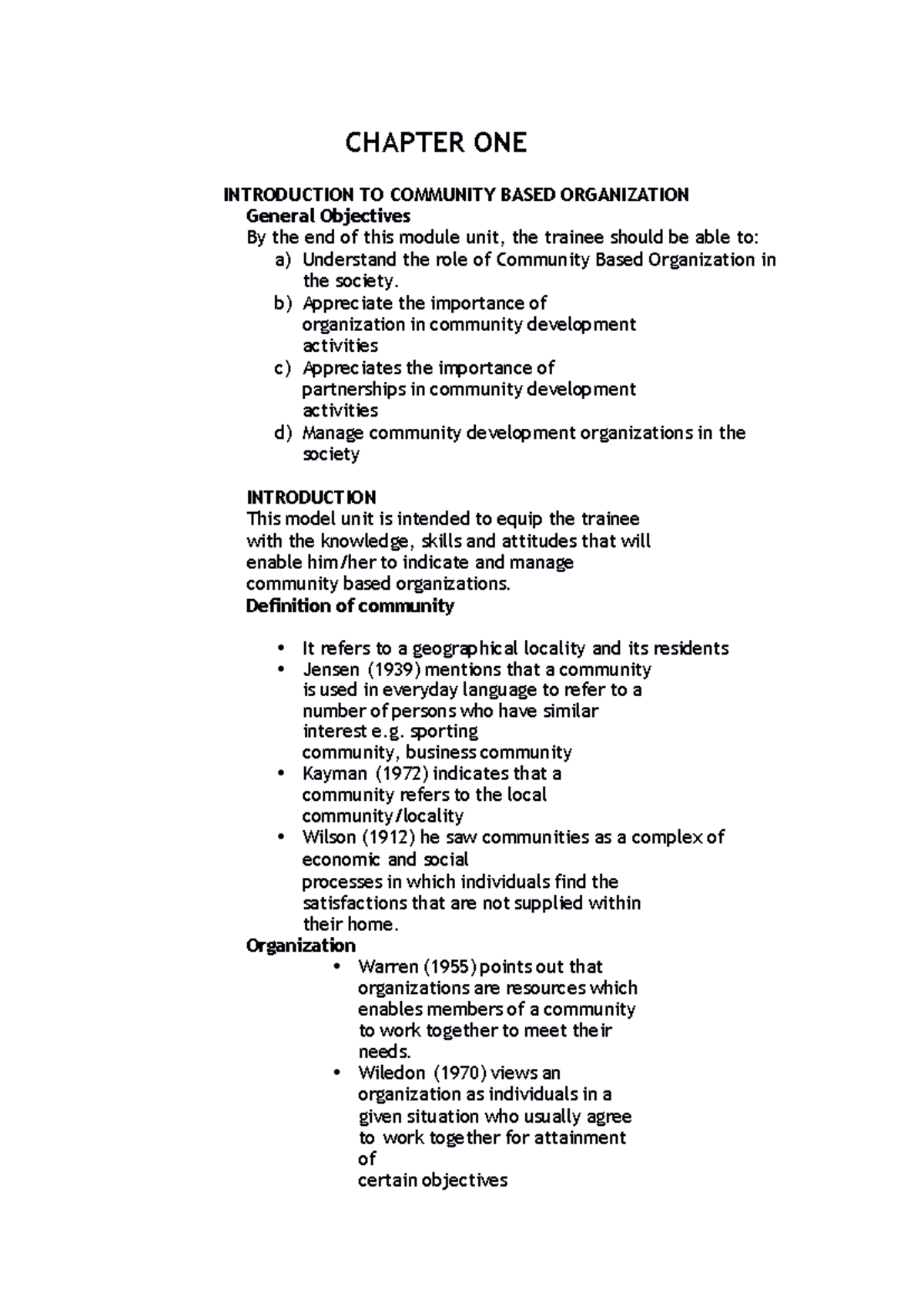 COMMUNITY ORGANIZATIONS: INTRODUCTION & STRUCTURE (CBO 101) - Studocu