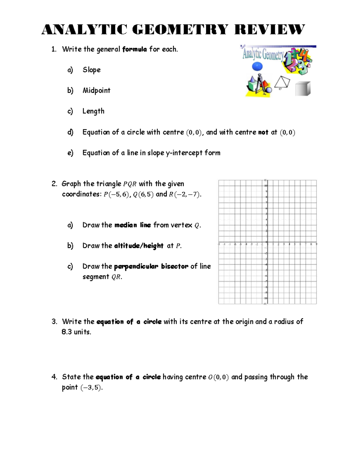 ANALYTIC GEOMETRY REVIEW: EXERCISES & SOLUTIONS - Studocu