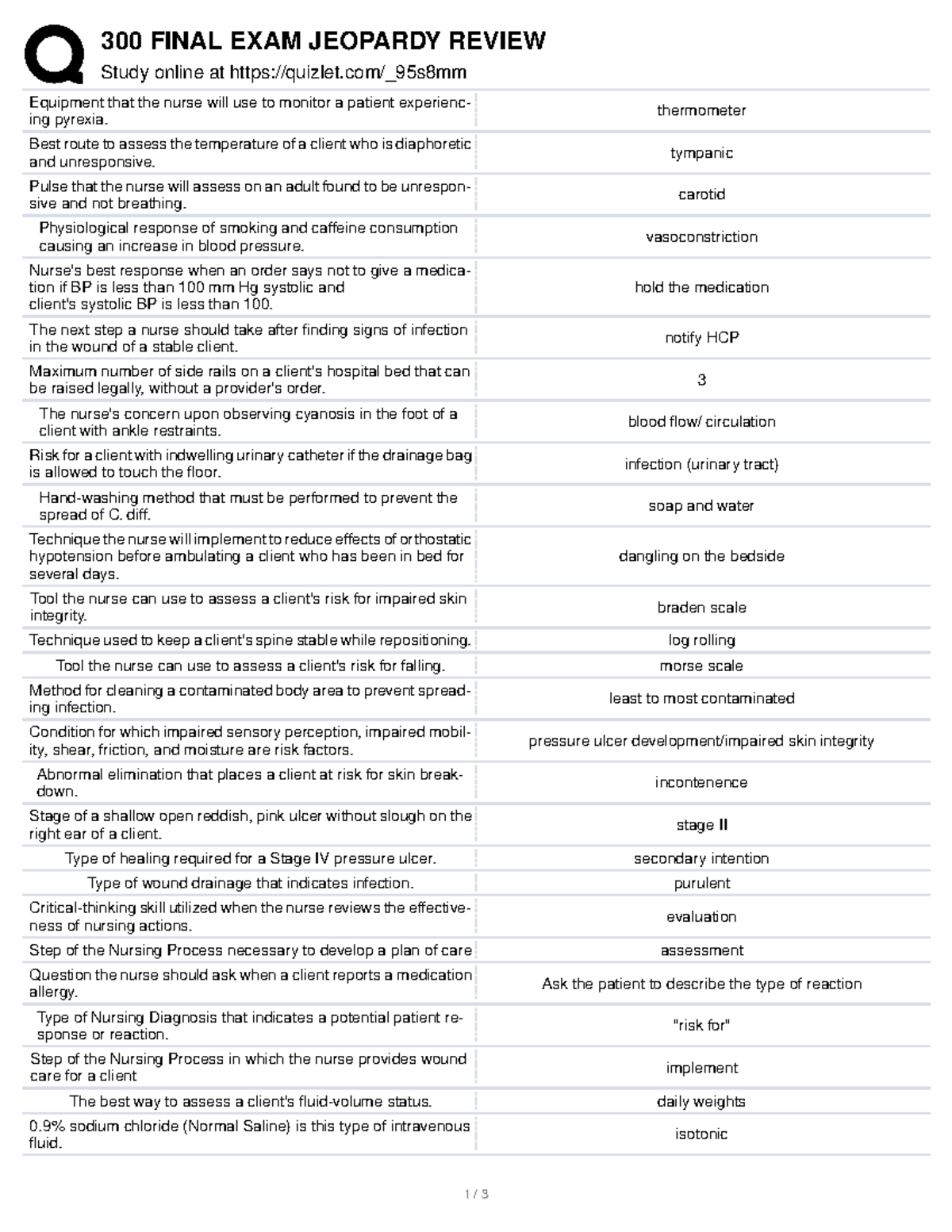 300 Final Exam Jeopardy Review Study Guide for Nursing Students - Studocu