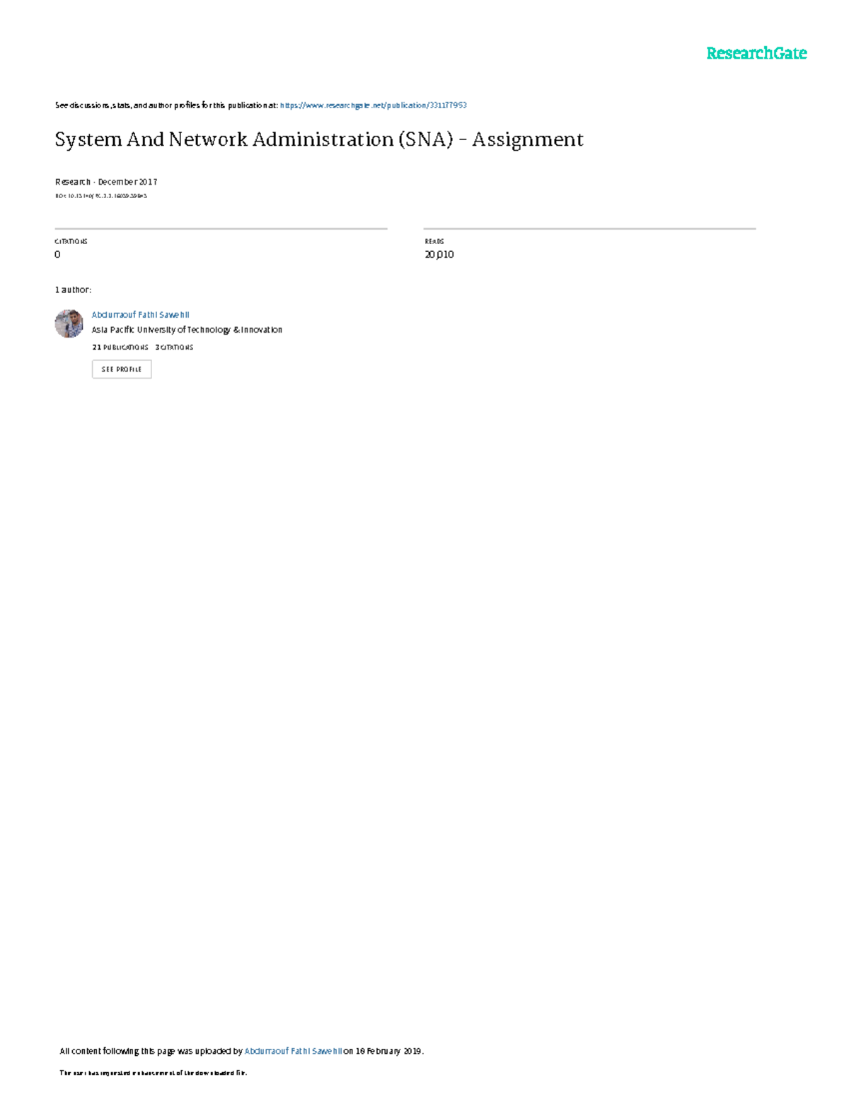 SNA Group Assignment: System & Network Administration Overview - Studocu