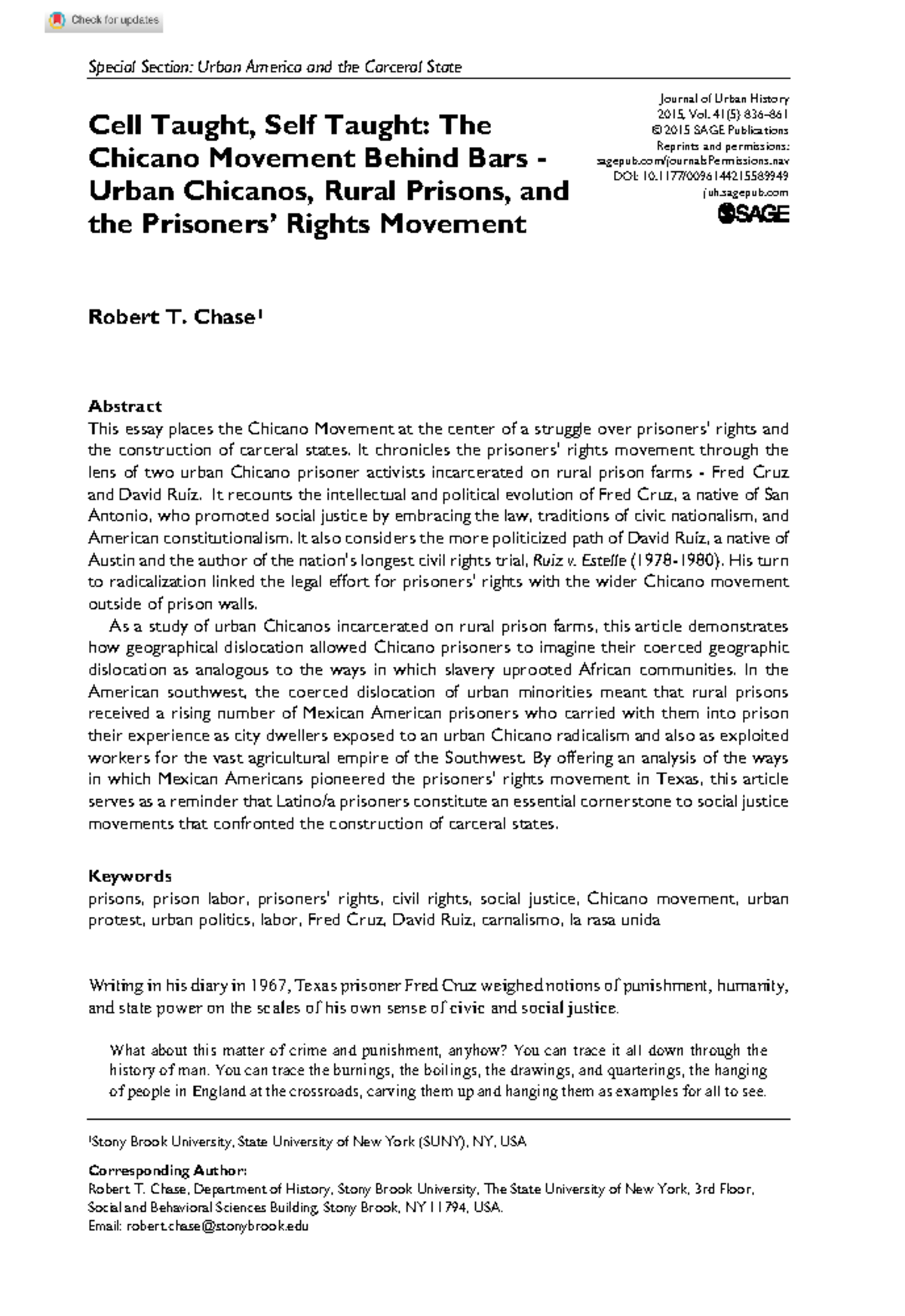 Chicano Movement and Prisoners' Rights: Fred Cruz and David Ruíz's ...